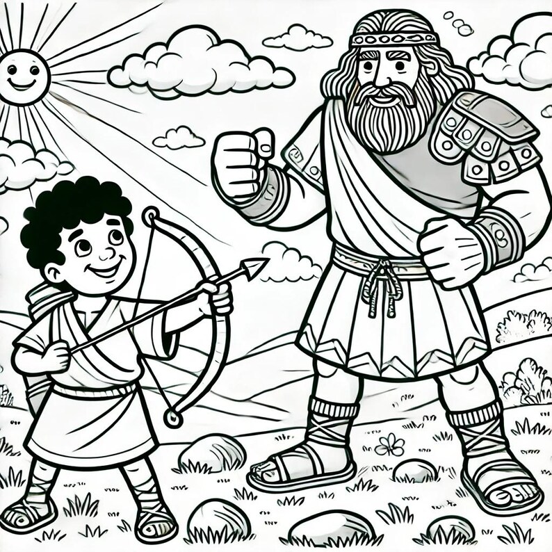 David and Goliath Coloring Page - Bible Coloring Page - Christian Kids ...