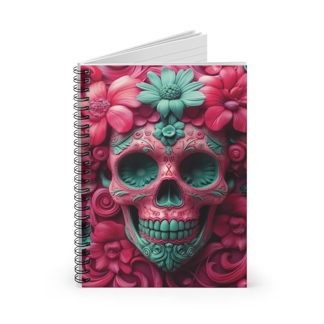 Floral Skull Spiral Notebook - Vibrant Day of the Dead Journal ...