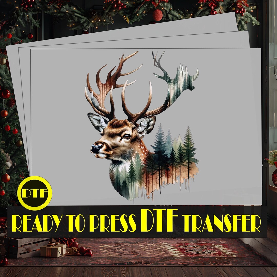 Deer Hunting Forest Watercolor Dtf, Hunting DTF, Ready to Press DTF ...