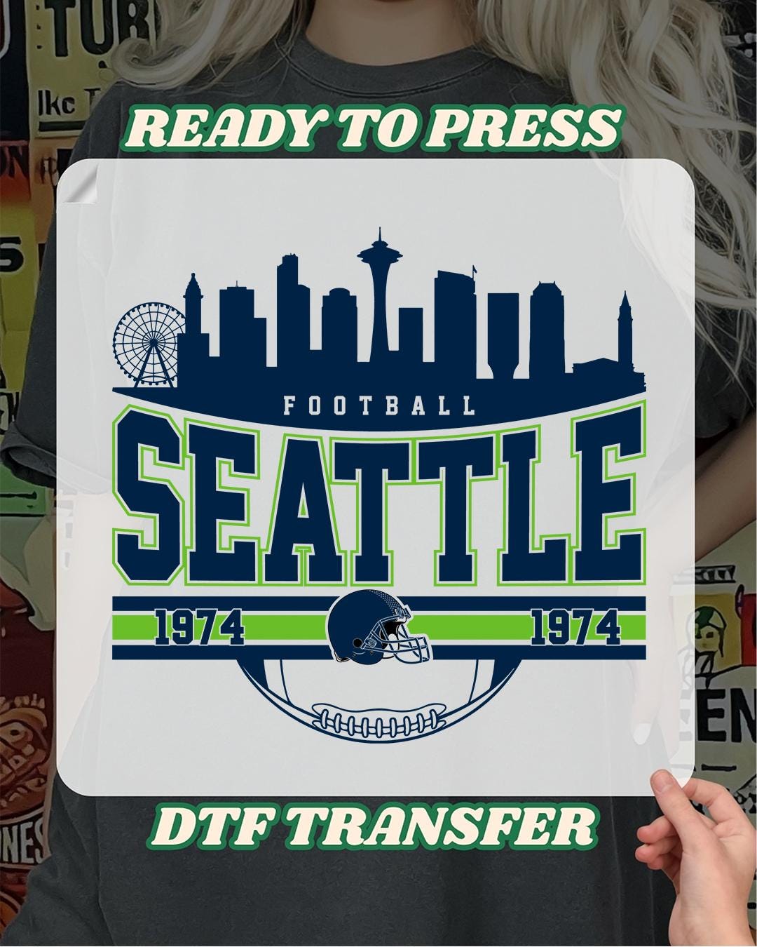 Seattle Football Ready to Press, Retro Seahawks Gameday Heat Transfer ...