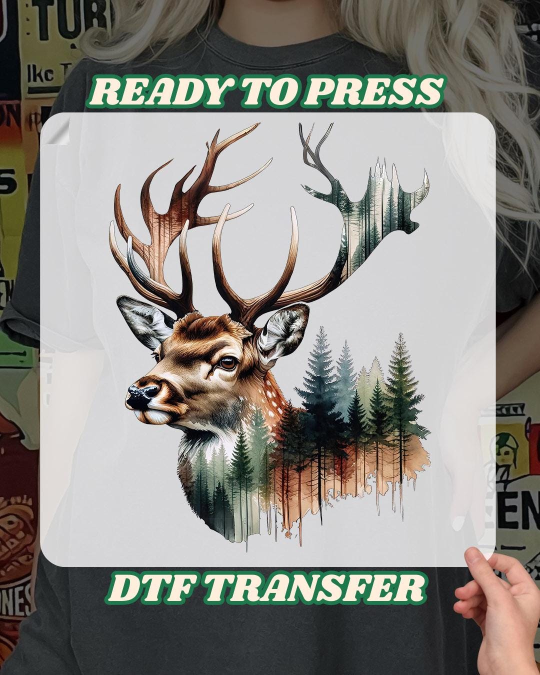 Deer Hunting Forest Watercolor Dtf, Funny Whitetail Deer Dtf, Forest ...