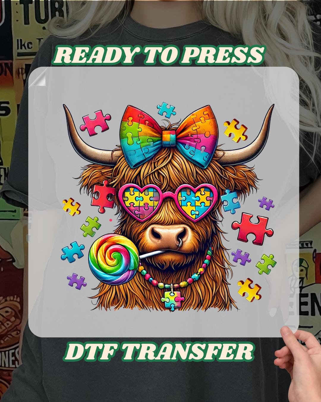 Autism Highland Cow Dtf, Ready to Press DTF, Autism Coquette Bow ...