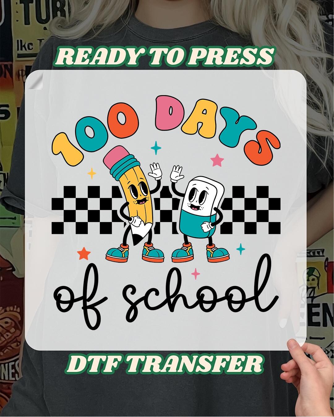 Retro 100 Days School Ready to Press, Groovy 100 Days Heat Transfer ...