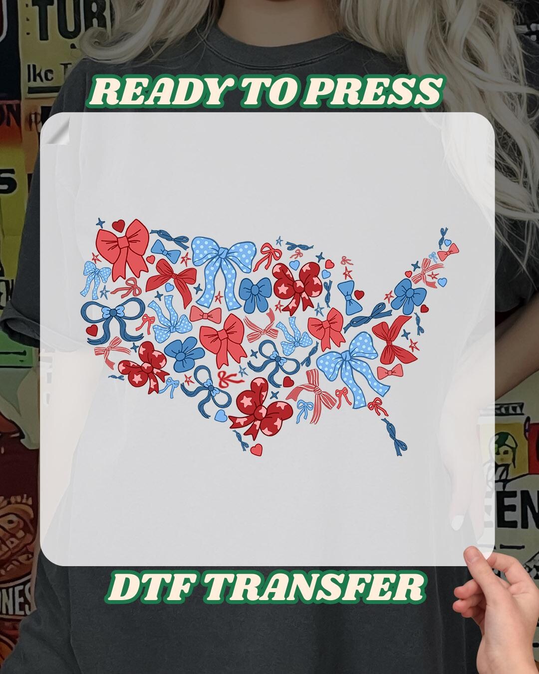 USA Map of Bows, Patriotic Dtf, American Pride Bow Map Dtf, Cute USA ...