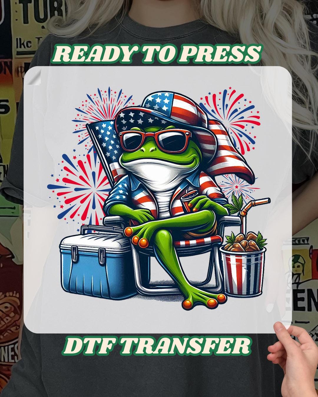 Funny Frog With American Flag Dtf, Funny 4th of July Summer Animal Dtf ...