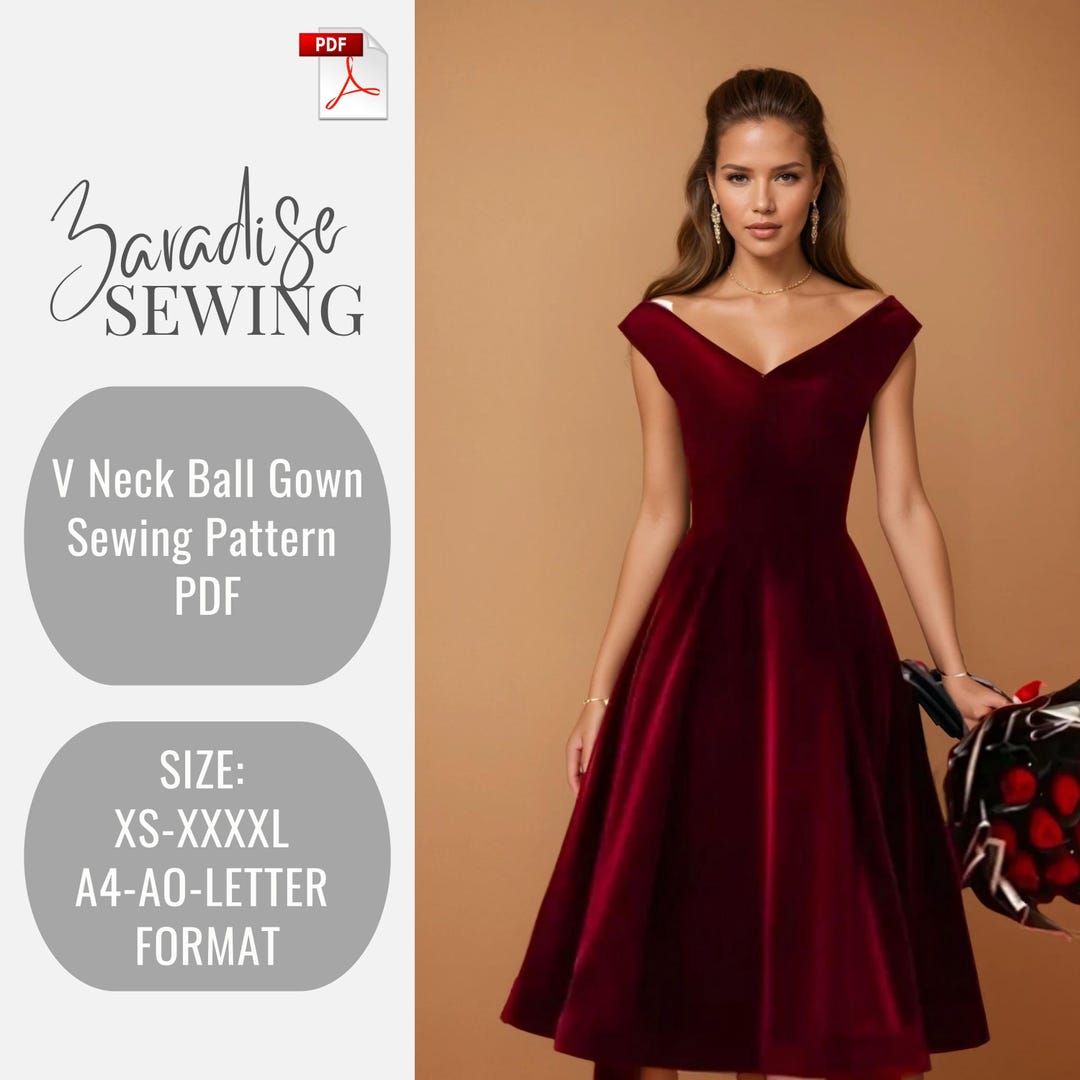 V Neck Ball Gown Sewing Pattern PDF - Bridal/prom/evening/bridesmaid ...