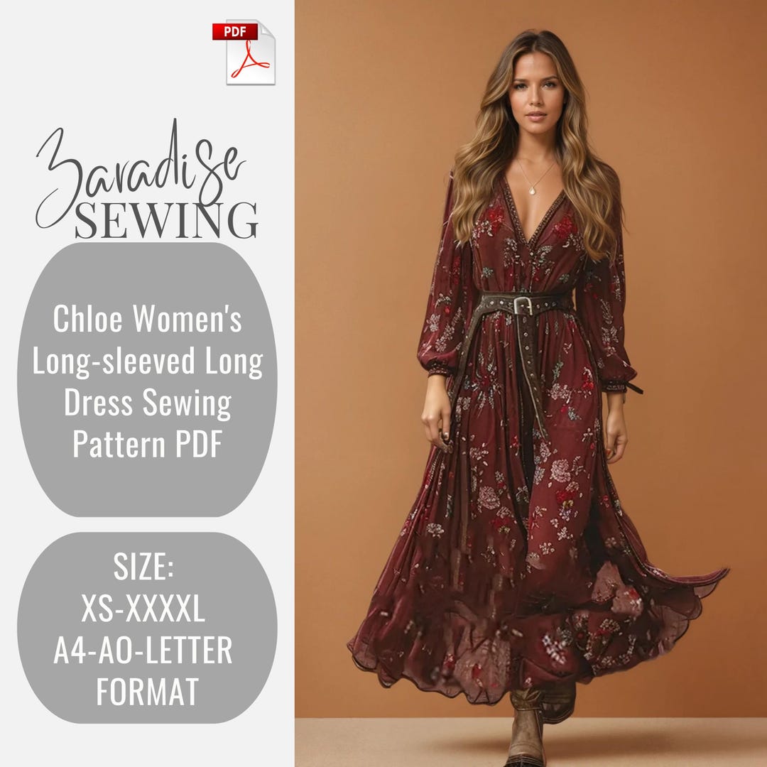 Chloe Boho Maxi Dress Sewing Pattern: Chloe Long Sleeve (PDF) ZR01 - Etsy