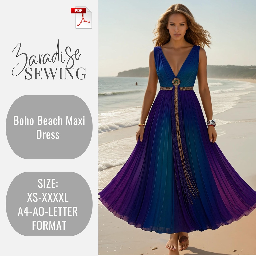 35.boho Maxi Dress PDF Sewing Pattern: V-neck Summer Gown (XS-4XL ...