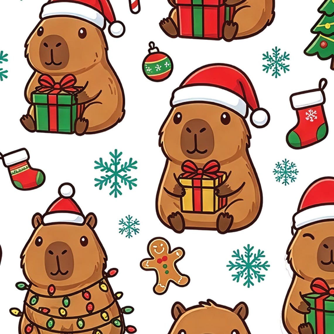 Capybara Christmas Wrapping Paper | Cute Holiday Capybaras With Santa ...