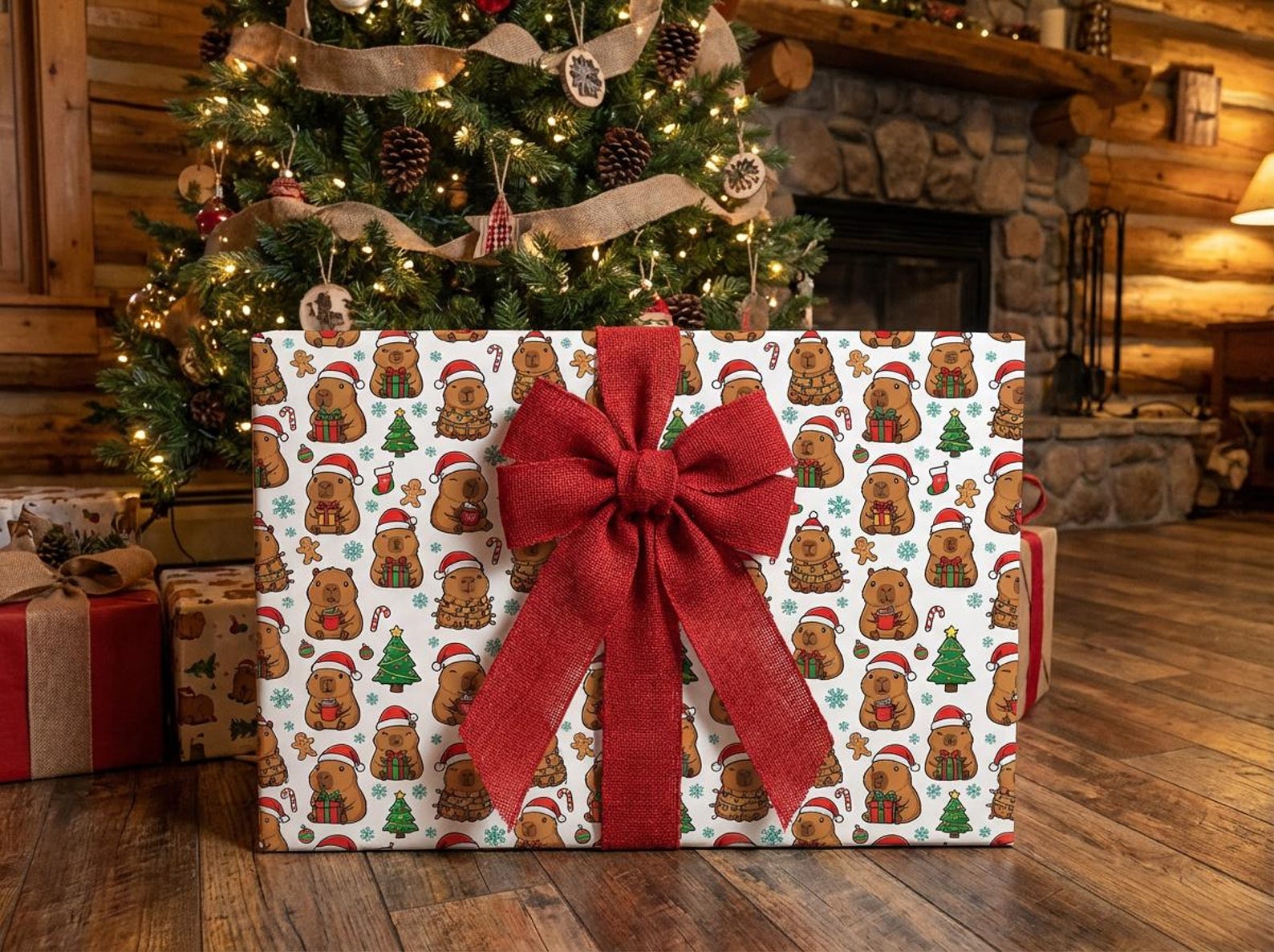 Capybara Christmas Wrapping Paper | Cute Holiday Capybaras With Santa ...