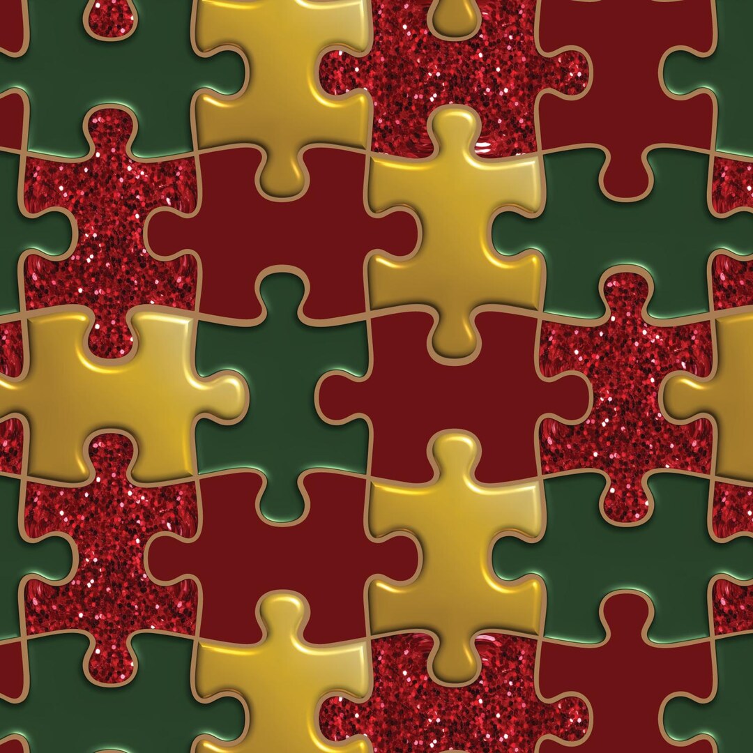 Wrapping Paper Rolls, Christmas Puzzle Pieces Gift Wrap, Red Green Gold ...