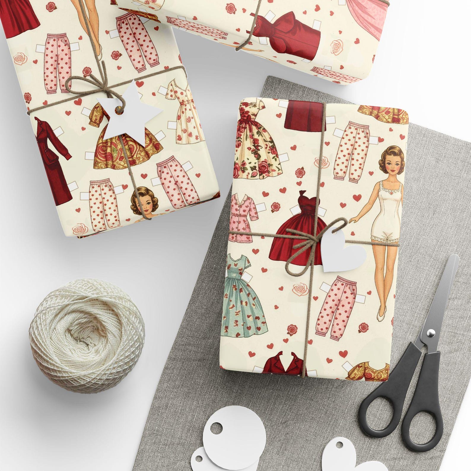 1950s Retro Paper Doll Fashions Wrapping Papers | Valentine Pattern - Etsy