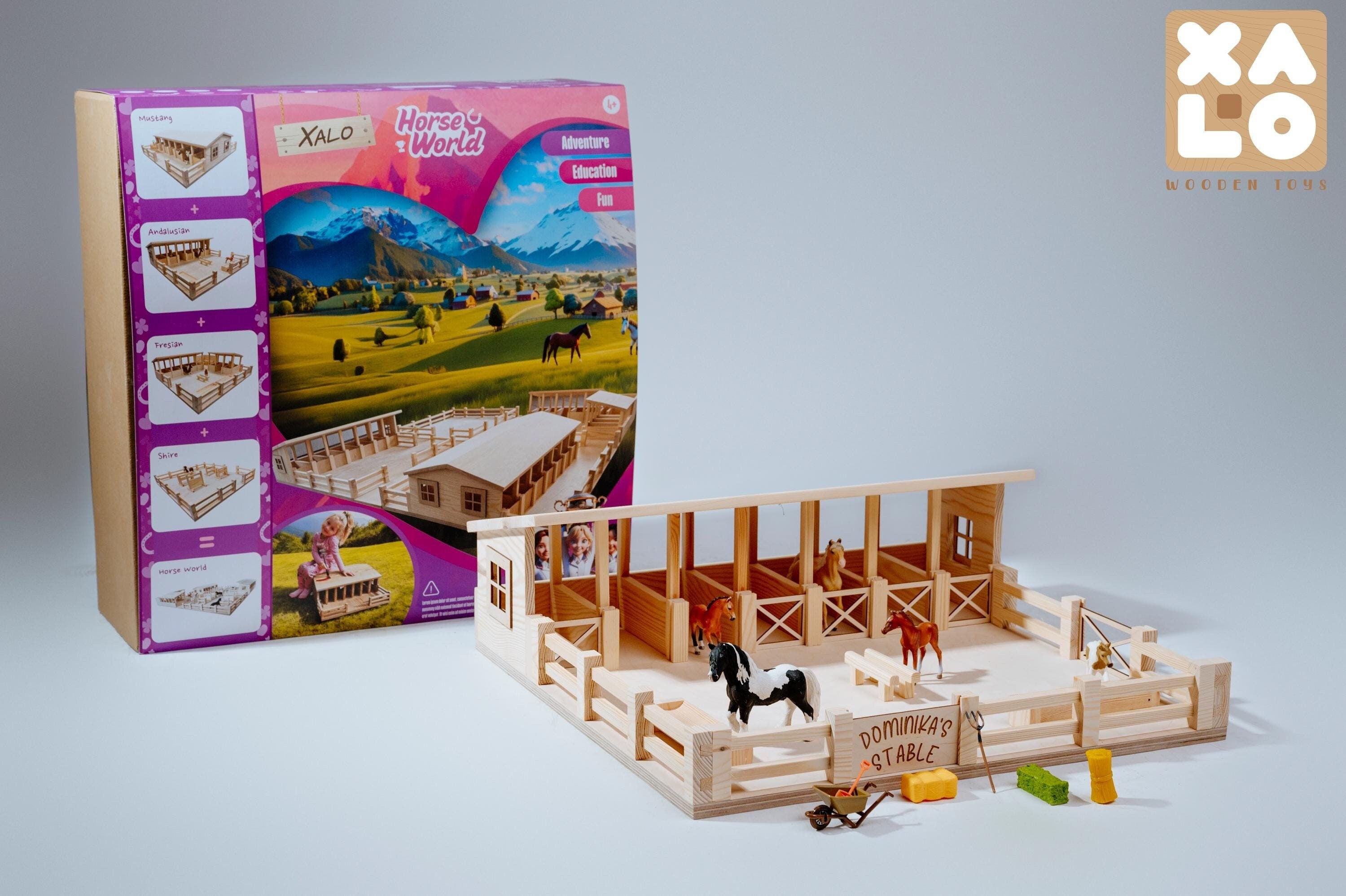 Wooden Horse Stable - Andalusian | 7 Stalls | Natural Wood | Gift for ...