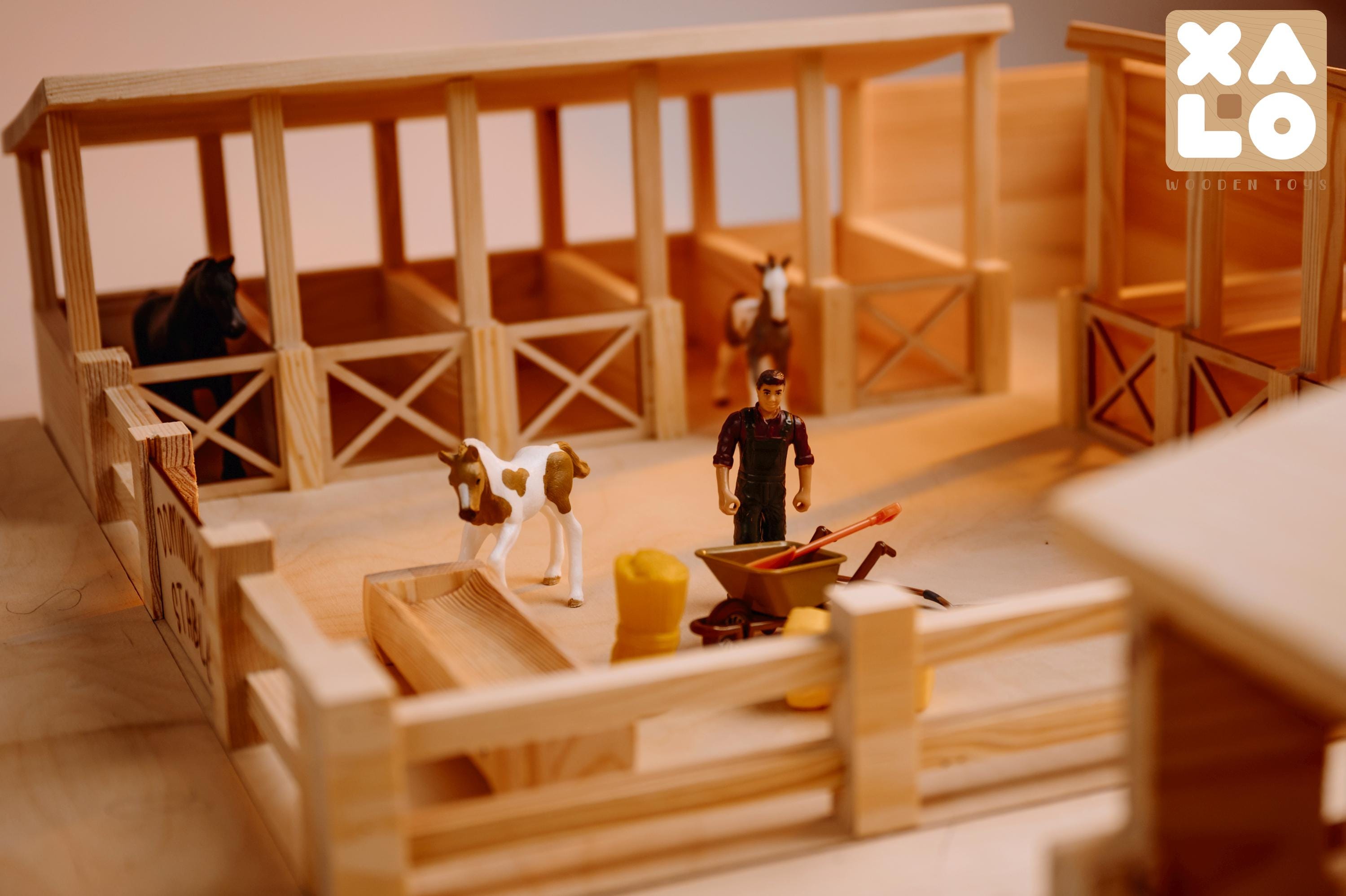 Handmade Wooden Set - Horse World | 3 Stables and Paddock + Accessories ...