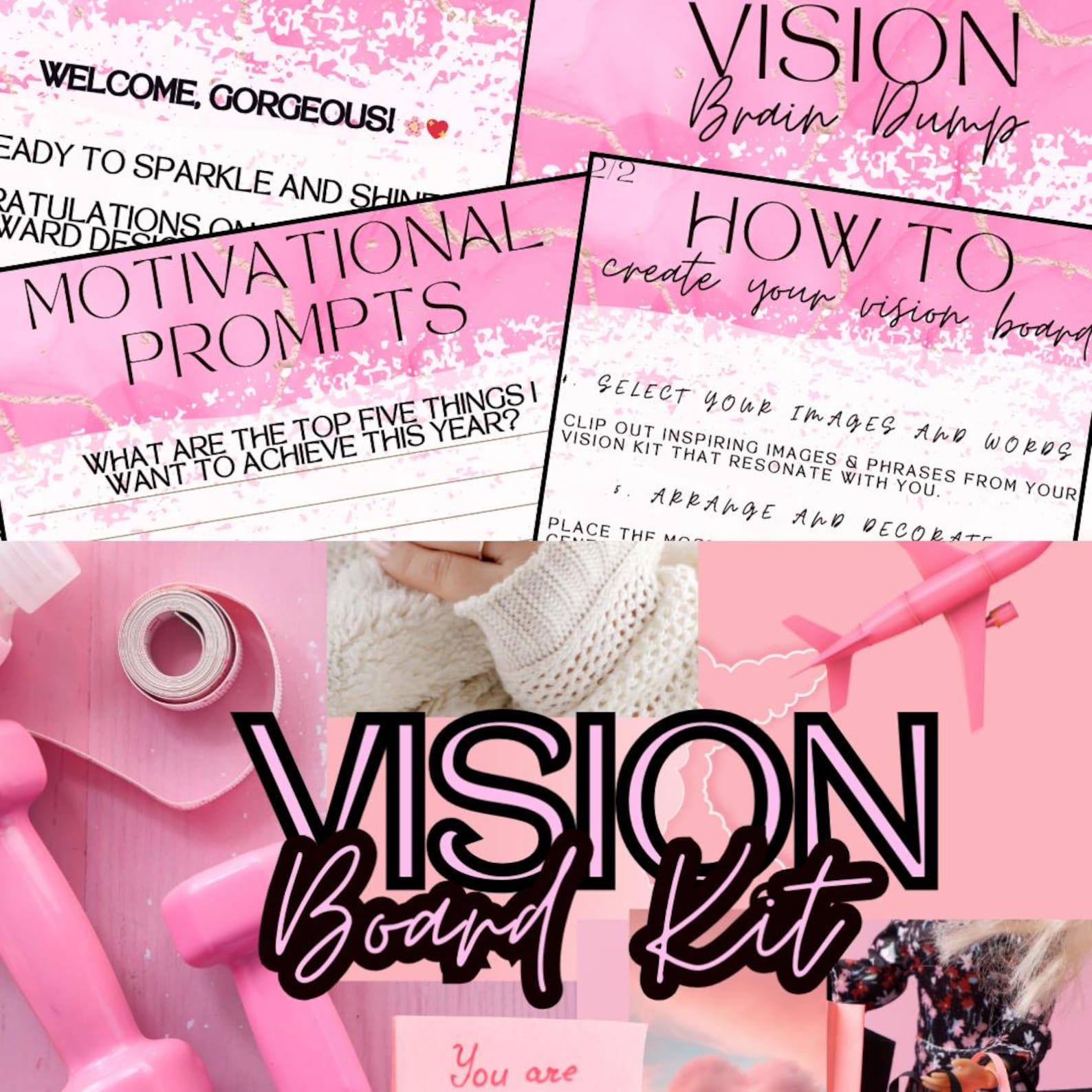 Printable Vision Board Kit Pink Themed - Printable Images, Affirmations ...