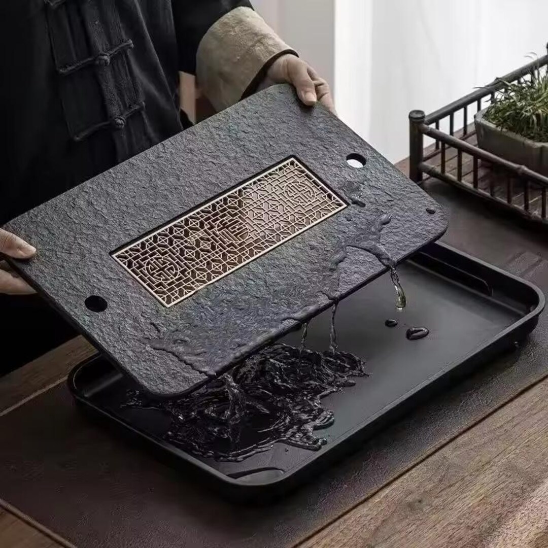 Modern Black Tea Tray With Water Drainage Perfect for Tea Sets Kung Fu ...
