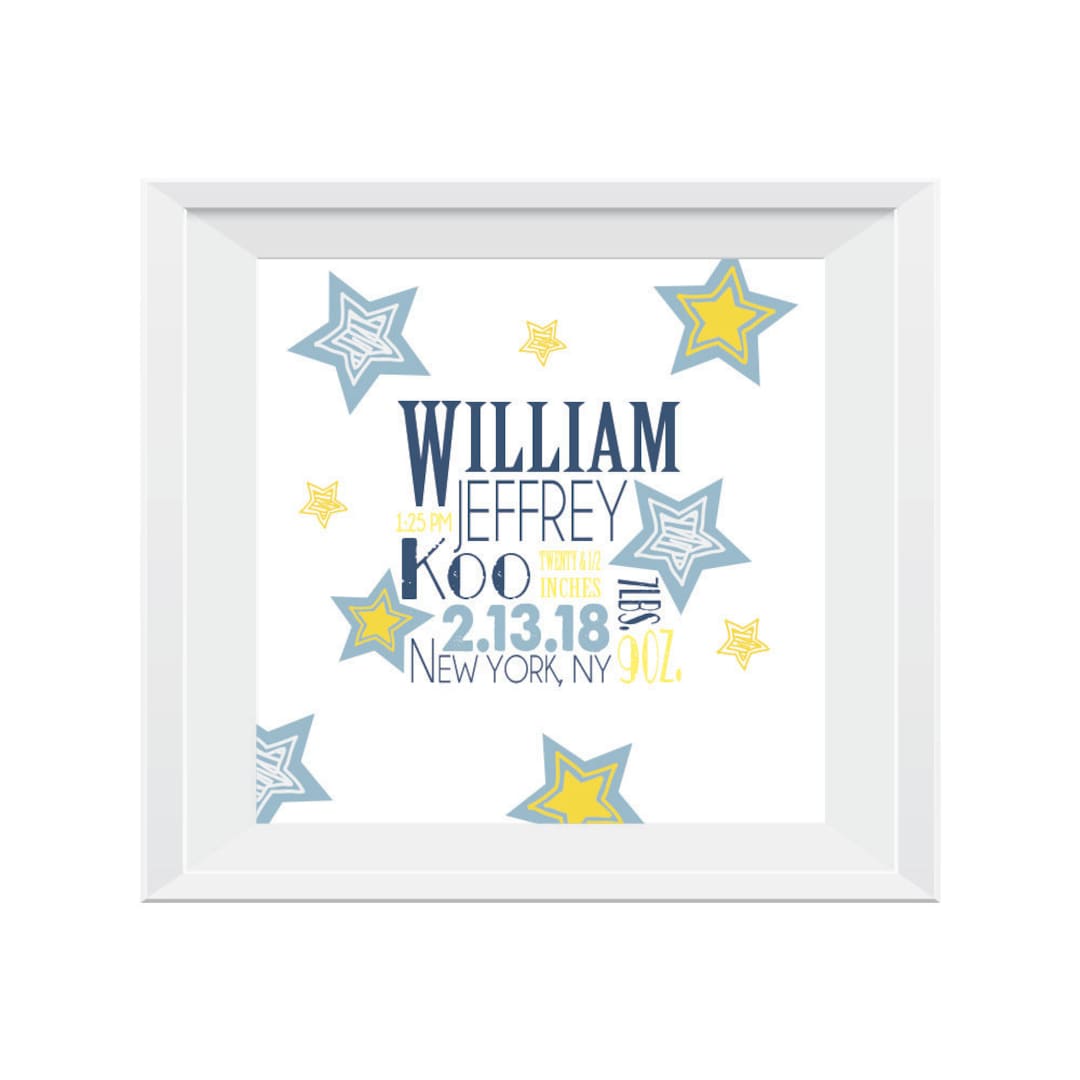 Personalized Birth Print, Nursery Decor, Baby Gift, Birth Stats, Sky ...
