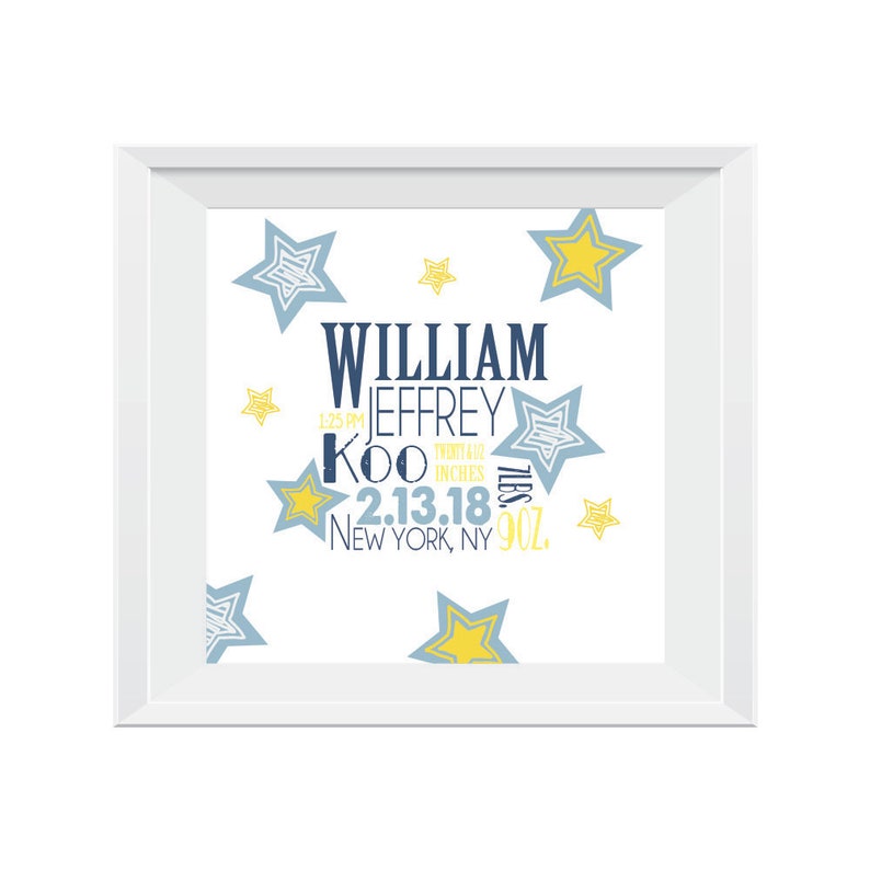 Personalized Birth Print, Nursery Decor, Baby Gift, Birth Stats, Sky ...