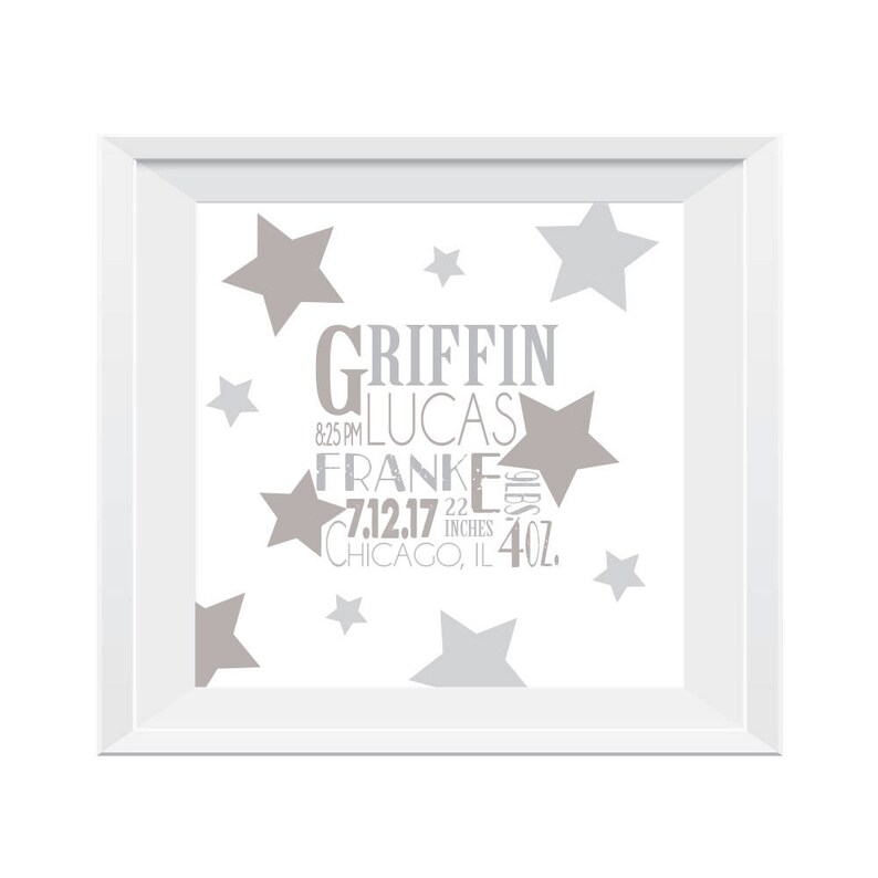 Personalized Birth Print, Nursery Decor, Baby Gift, Birth Stats, Sky ...