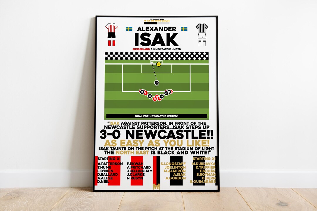 Alexander Isak V Sunderland Print, Newcastle United Poster, Football ...