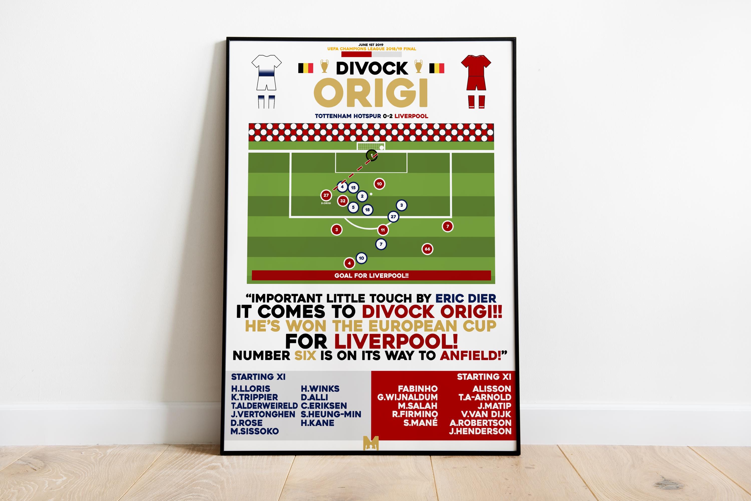 Divock Origi V Tottenham Hotspur Print, Liverpool Poster, Football Wall ...