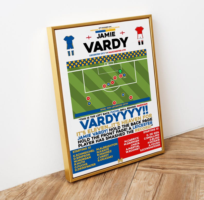Jamie Vardy V Manchester United Print, Leicester City Poster, Football ...
