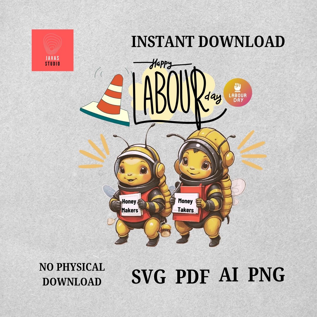 Worker Bee Protest Art: Kawaii Labor Day SVG Clipart (digital Download ...