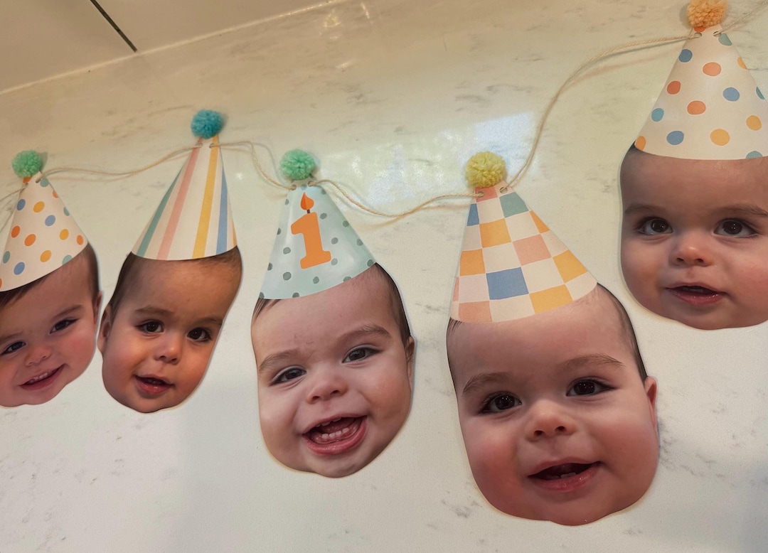 Custom Face Photo Banner: Party Hats, Personalized Birthday Garland - Etsy