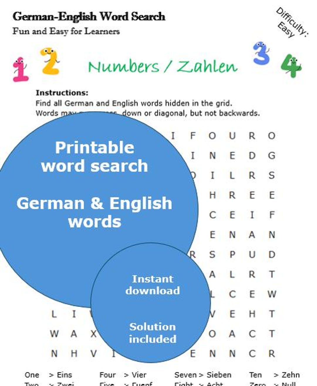 Easy German-english Word Search Puzzle, Fun for Language Learners ...