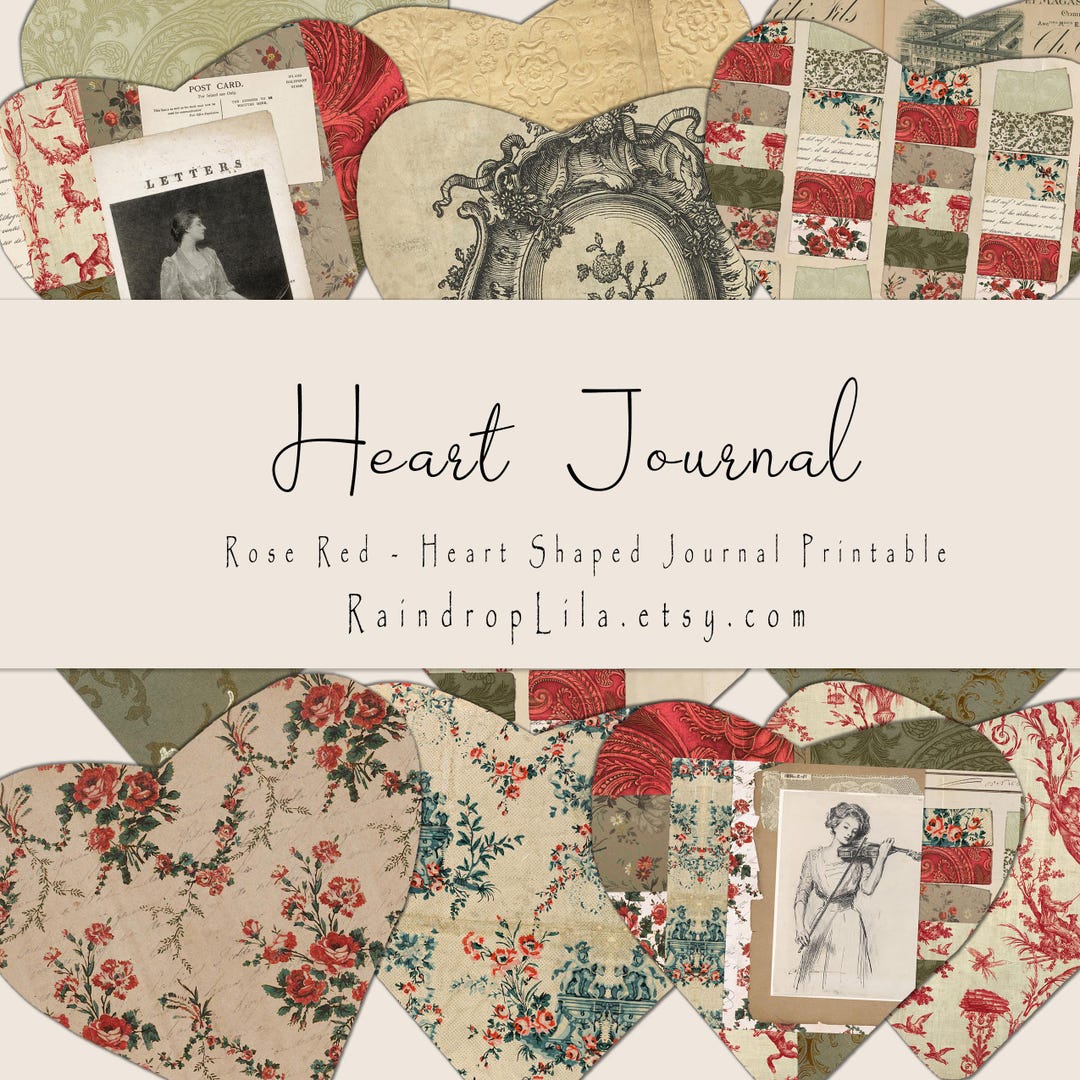 Heart Shaped Journal Printable, Rose Red Collection - INSTANT DOWNLOAD ...