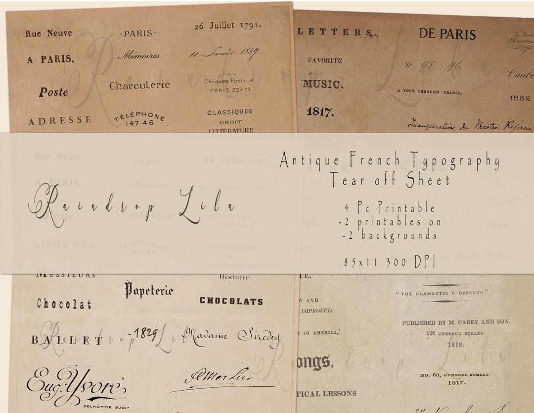 French Antique Typography Tear Sheet Printable - Documents N121 ...