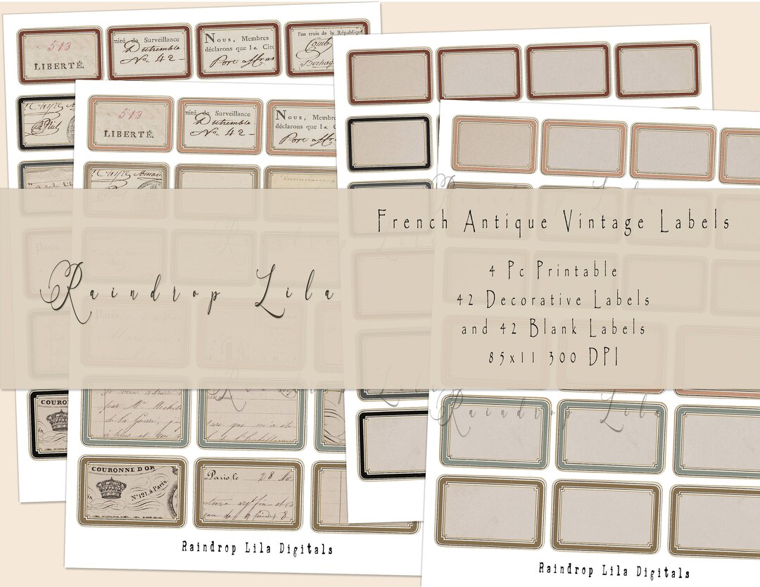 French Antique Vintage Labels Printable Raindrop Lila Junk Journal ...