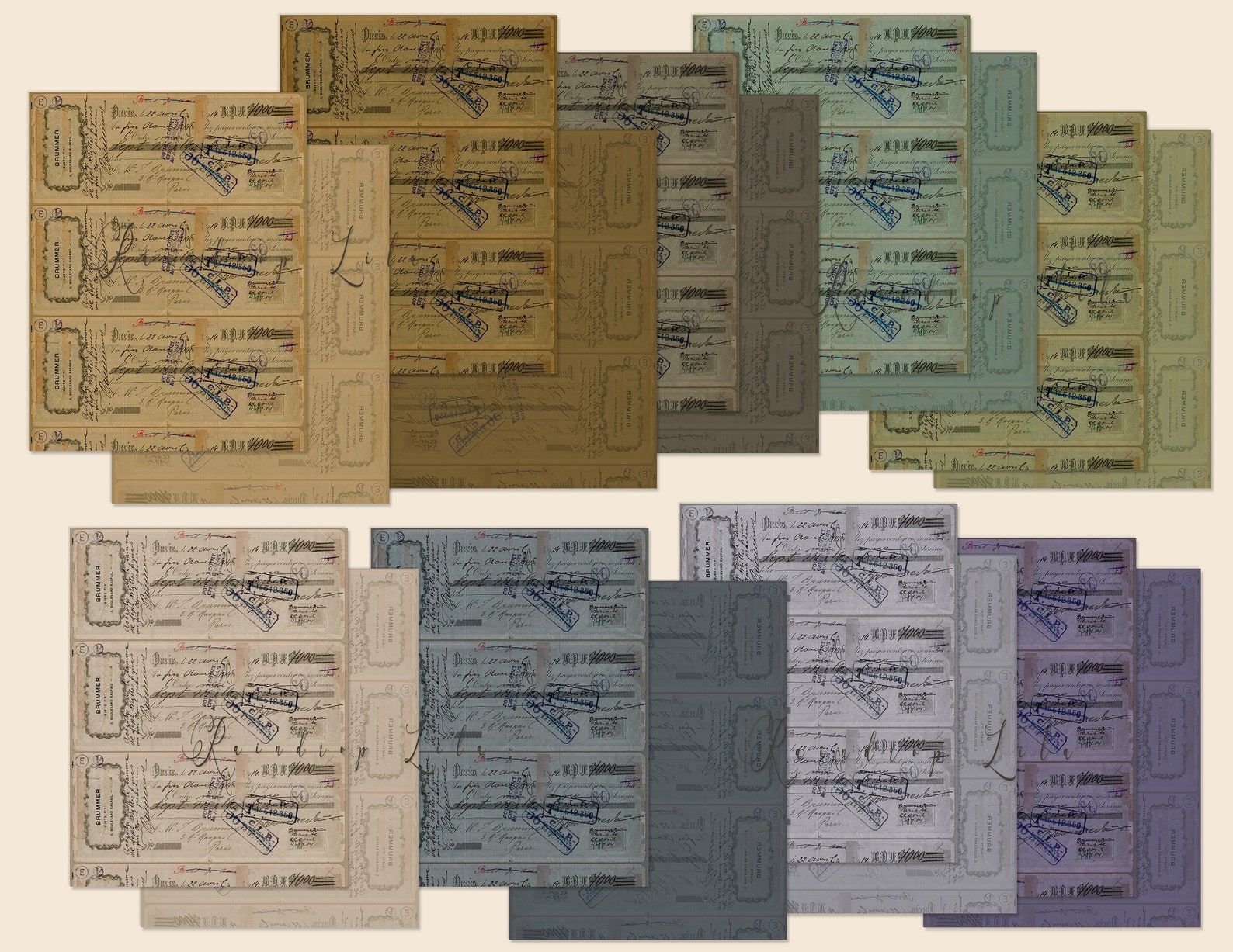 Vintage French Checks 19 Pc Colorful Antique Document - Etsy