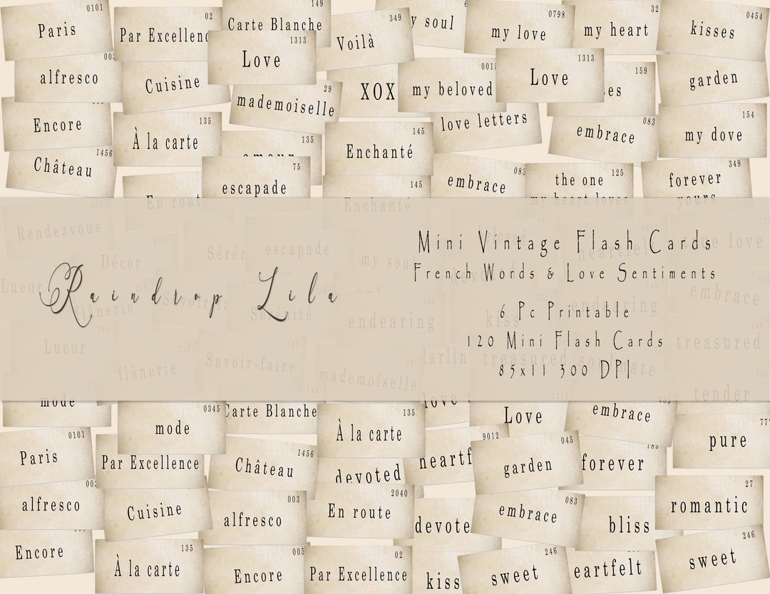 French & Love -MINI- Flash Card Label Printable - Vintage Style ...