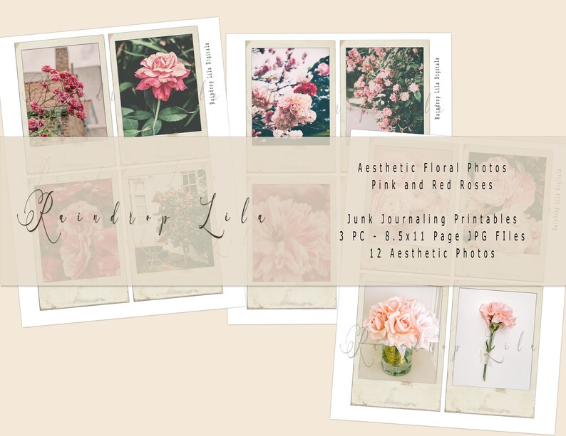 Pink and Red Rose Printable INSTANT DOWNLOAD Floral - Etsy