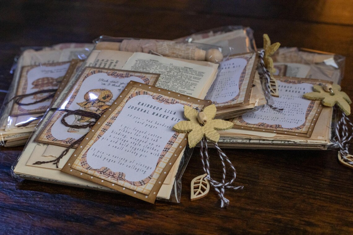 Tab Binding Junk Journal Maker Kit, Mini Journal DIY KIT, Raindrop Lila ...