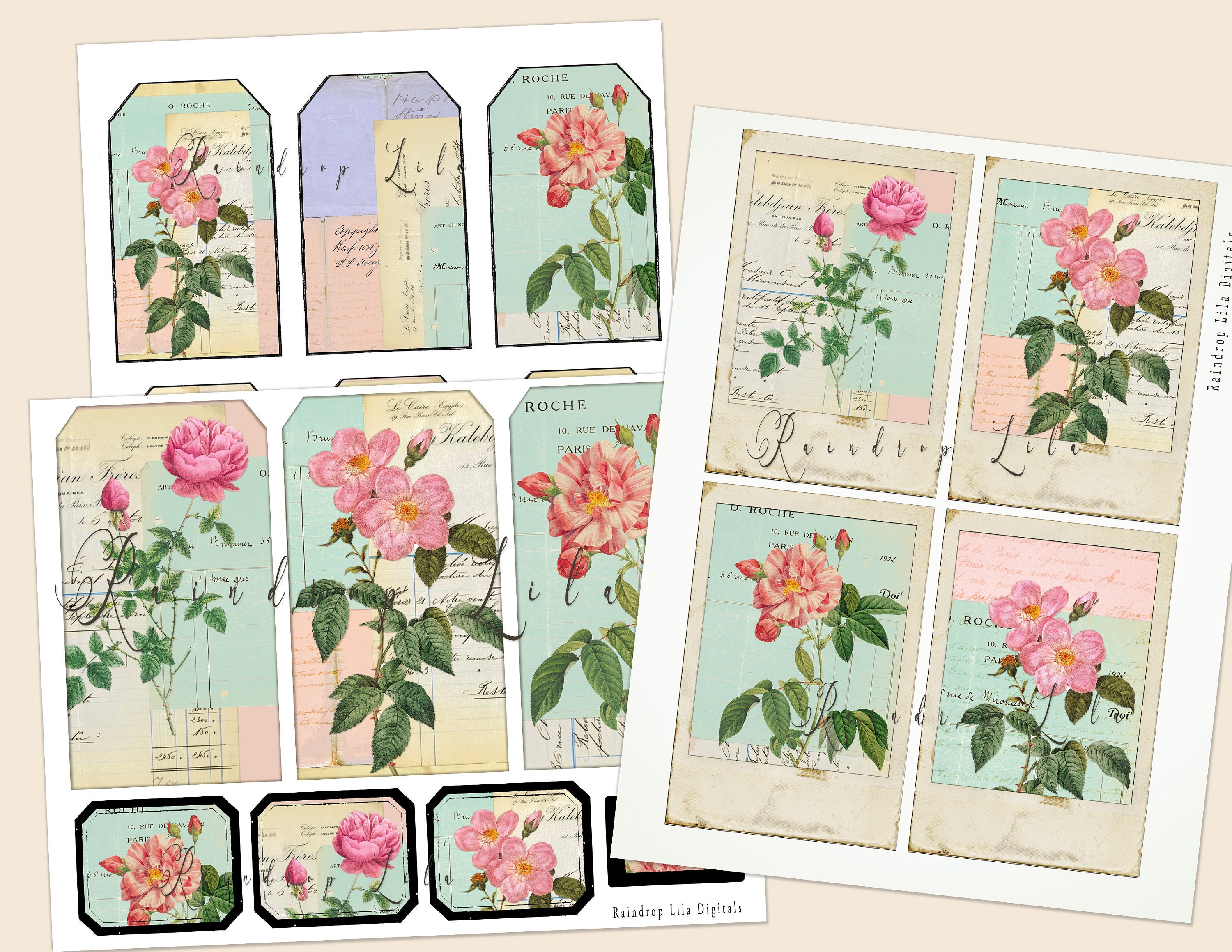 Pastel Junk Journal Ephemera Printable - Flora Belle Add on - Raindrop ...
