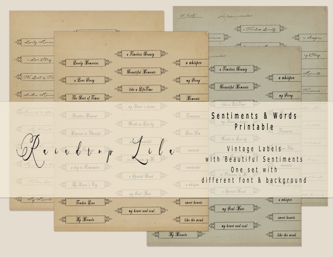 Sentiments and Words Printable Pretty Labels INSTANT DOWNLOAD Raindrop ...