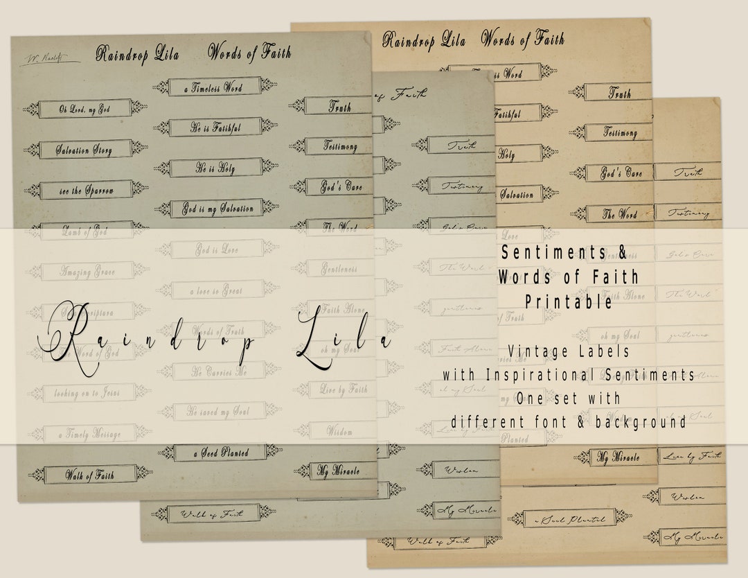 Sentiments and Words of Faith Printable pretty Labels INSTANT DOWNLOAD ...