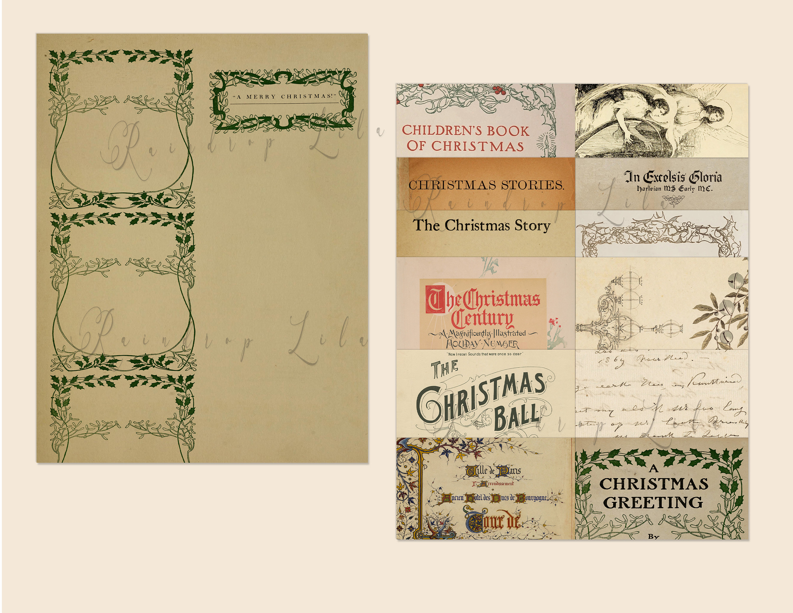 Noel Christmas Journal Book PAGES - Tall Journal PRINTABLE - Raindrop ...