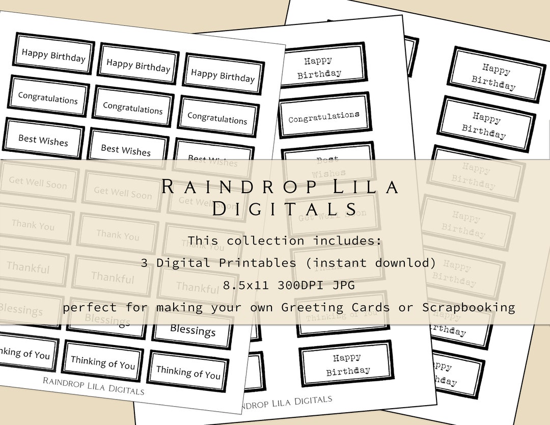 DIY Greeting Card Labels Digital Printables - Etsy