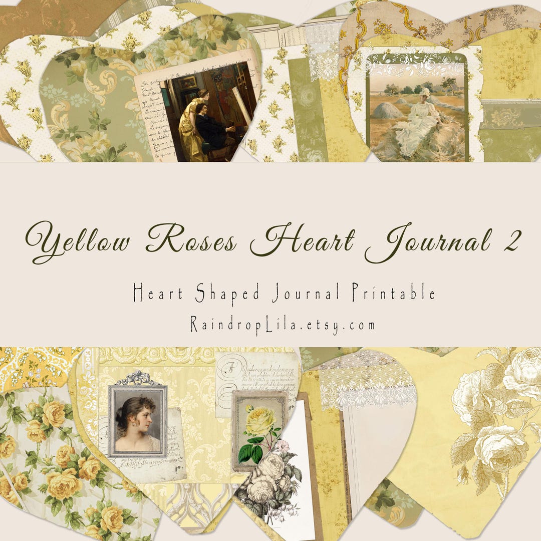 Yellow Roses 2 Heart Shaped Journal Printable, Vintage Kit - INSTANT ...