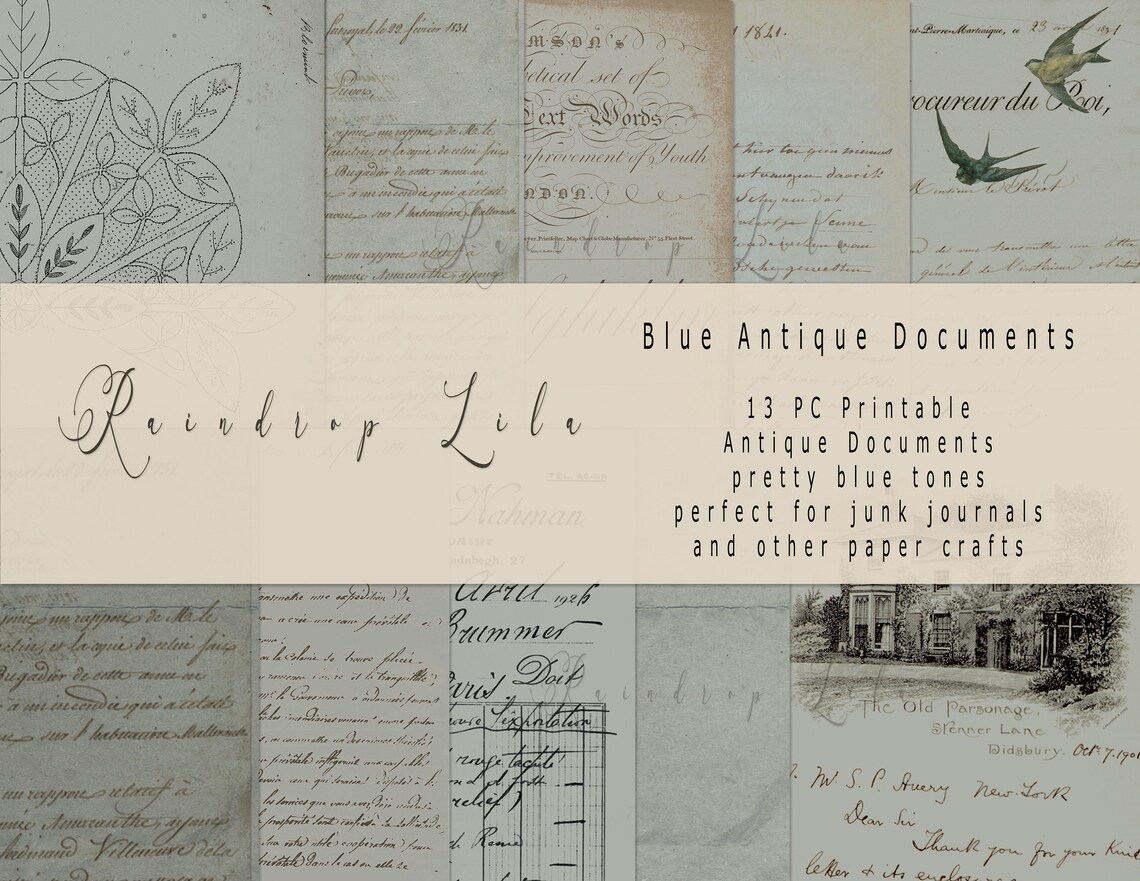 Blue Antique Document Paper Printable - Background Paper and Layouts ...
