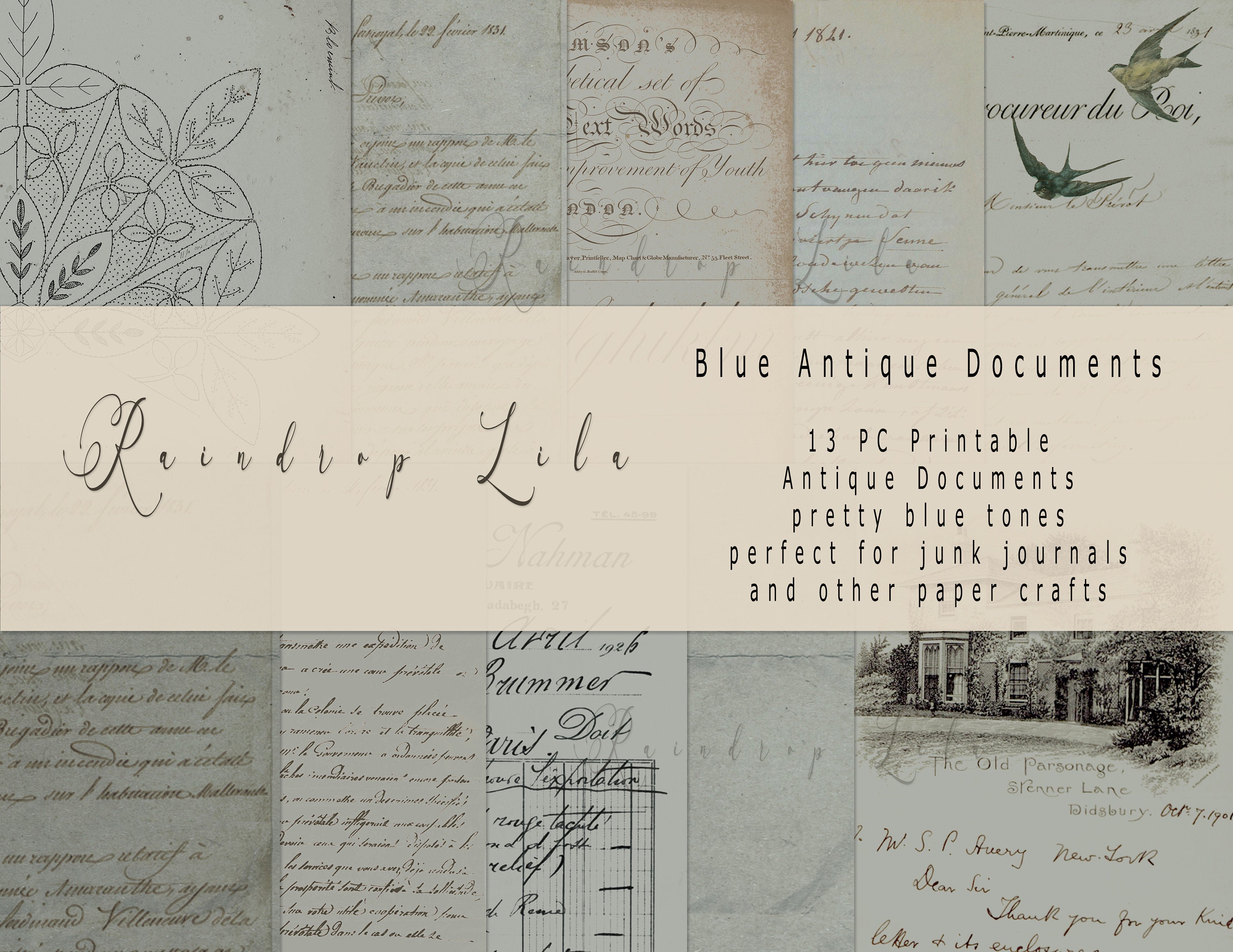 Blue Antique Document Paper Printable - Background Paper and Layouts ...
