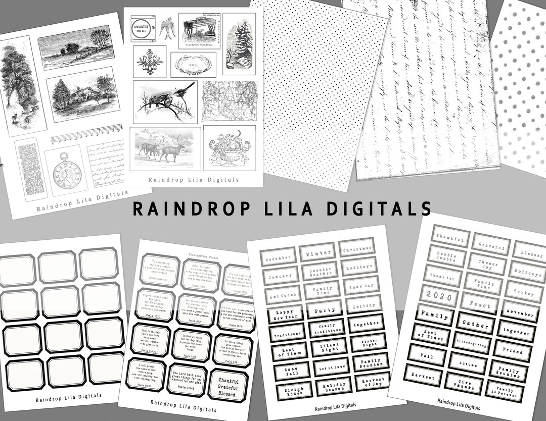 Grayscale Winter Fall Digital Junk Journal Kit - Etsy