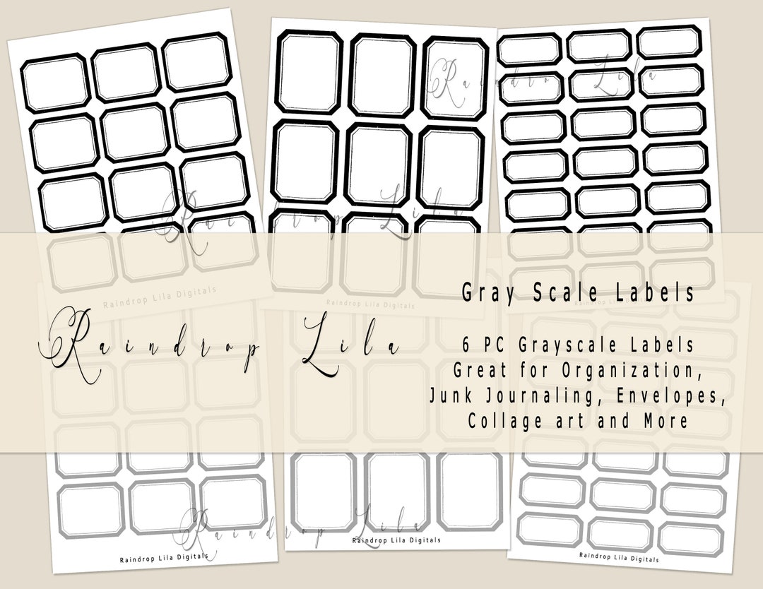 Grayscale Basic Labels -INSTANT DOWNLOAD- Raindrop Lila - Etsy