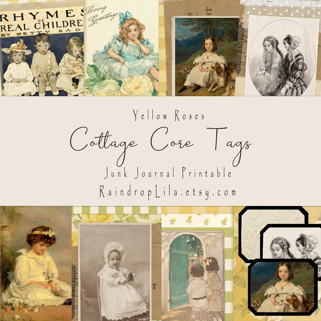 Yellow Roses, Cottage Core Tags, Printable, Standard Junk Journal Kit ...