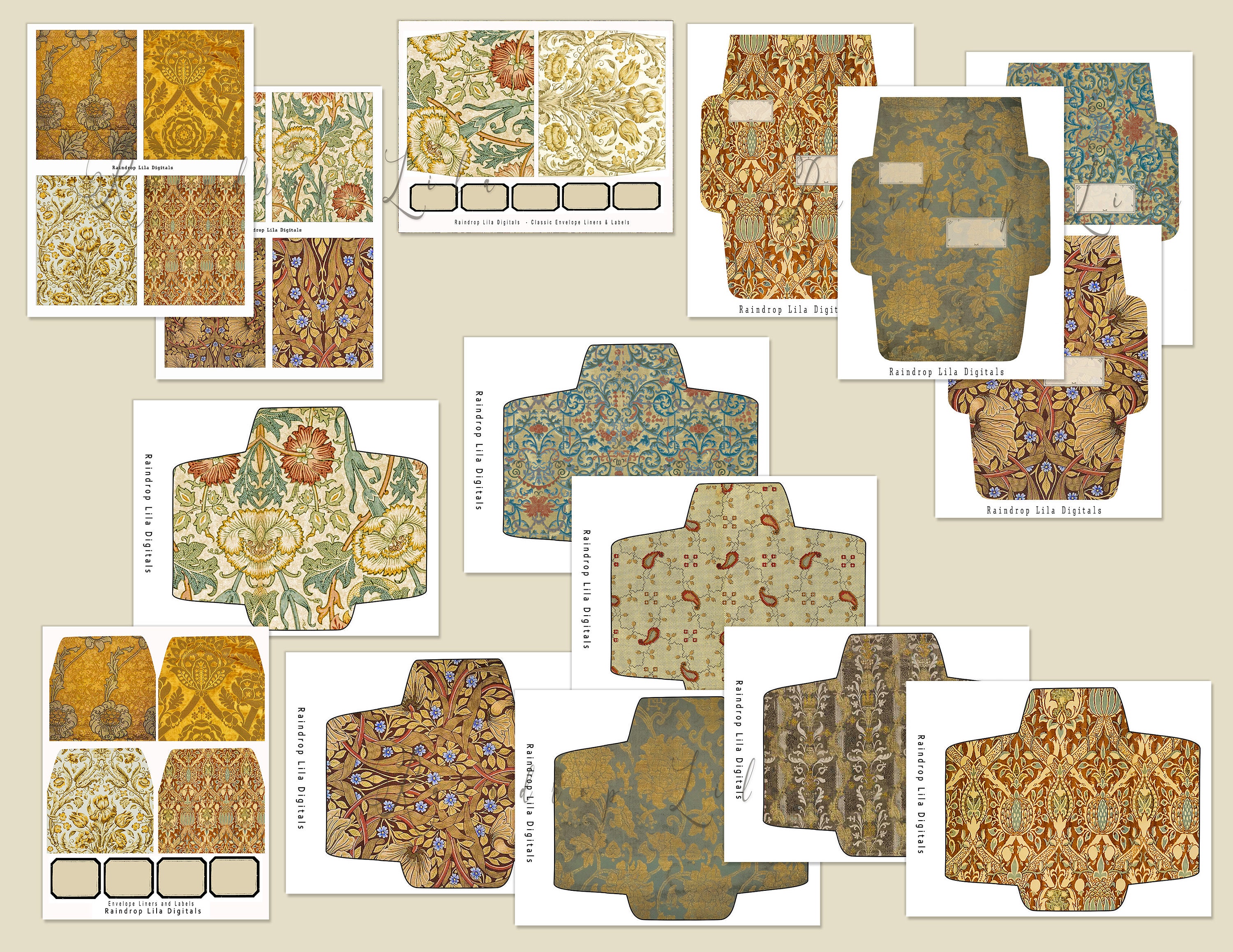William Morris Vintage Wallpapers Add on Ephemera Kit, WMV01, Instant ...