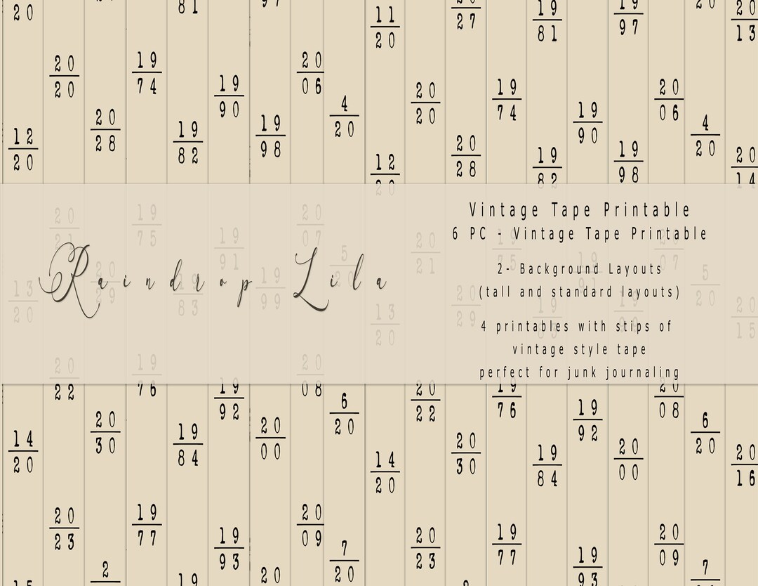 Vintage Tape Strip Printable - Junk Journal Ephemera Digital Kit- Washi ...