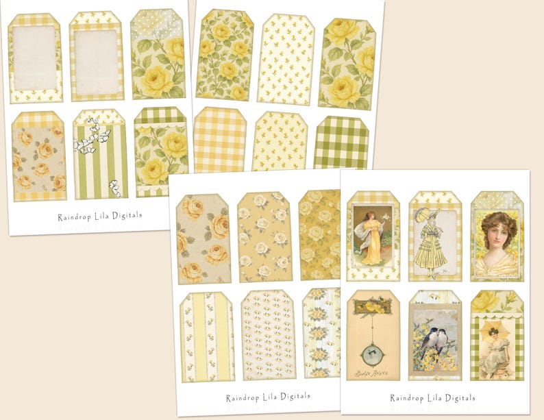 Yellow Roses, Cottage Core Tags, Printable, Standard Junk Journal Kit ...
